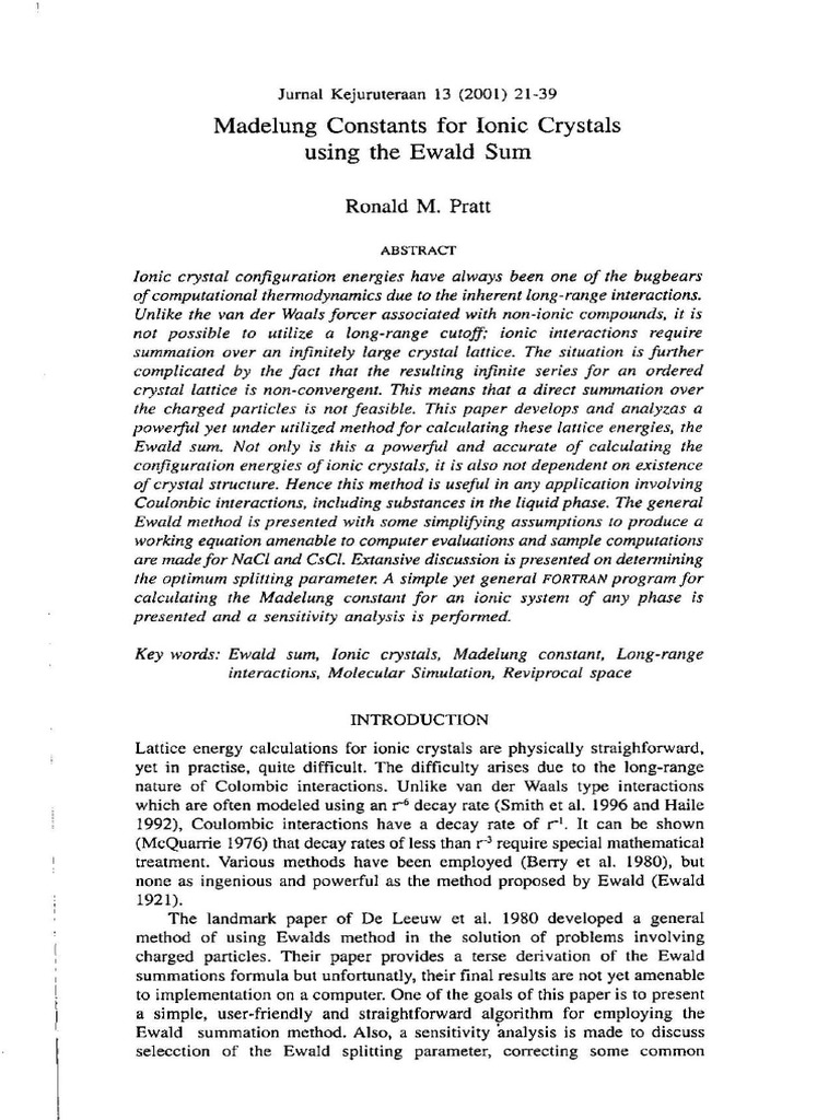 Madelung Constants For Ionic Crystals Using The Ewald Sum | PDF ...