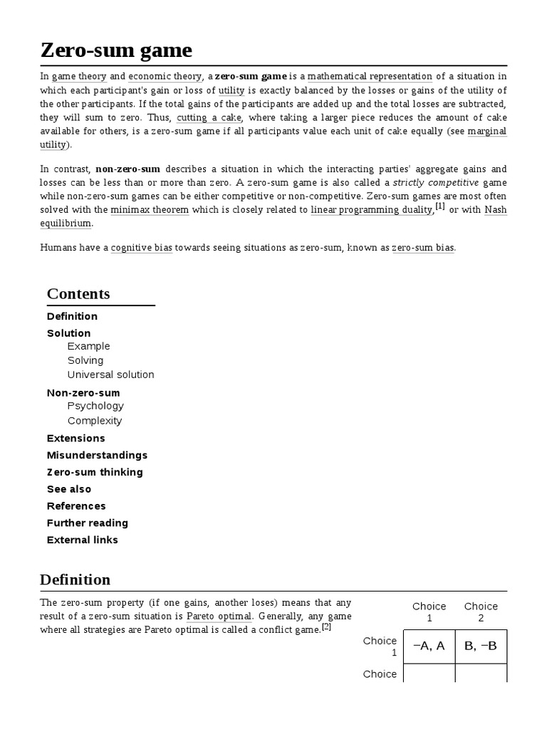 Zero-Sum Game: Solution | PDF | Game Theory | Mathematical And ...
