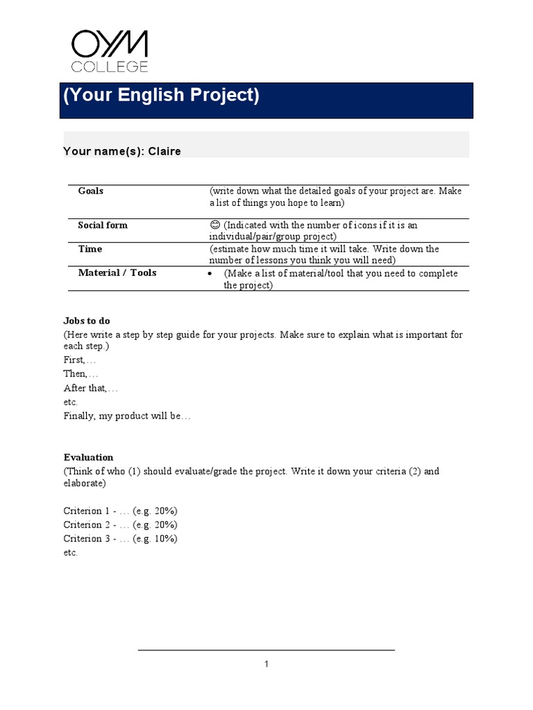 Your English Project - Template For Students | PDF