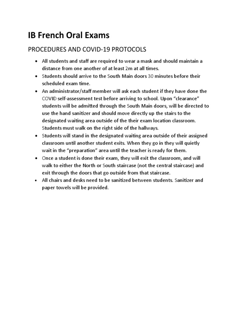 IB French Oral Exam COVID Protocols | PDF