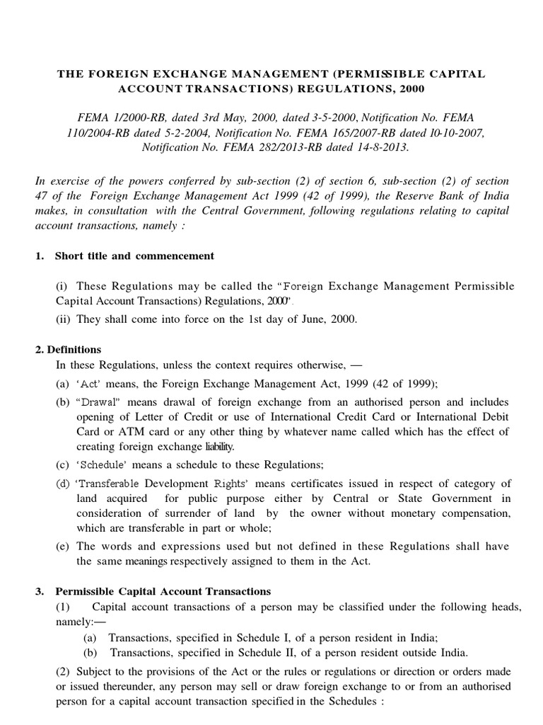 Foreign Exchange Management Act Rules PDF | PDF | Loans | Foreign ...