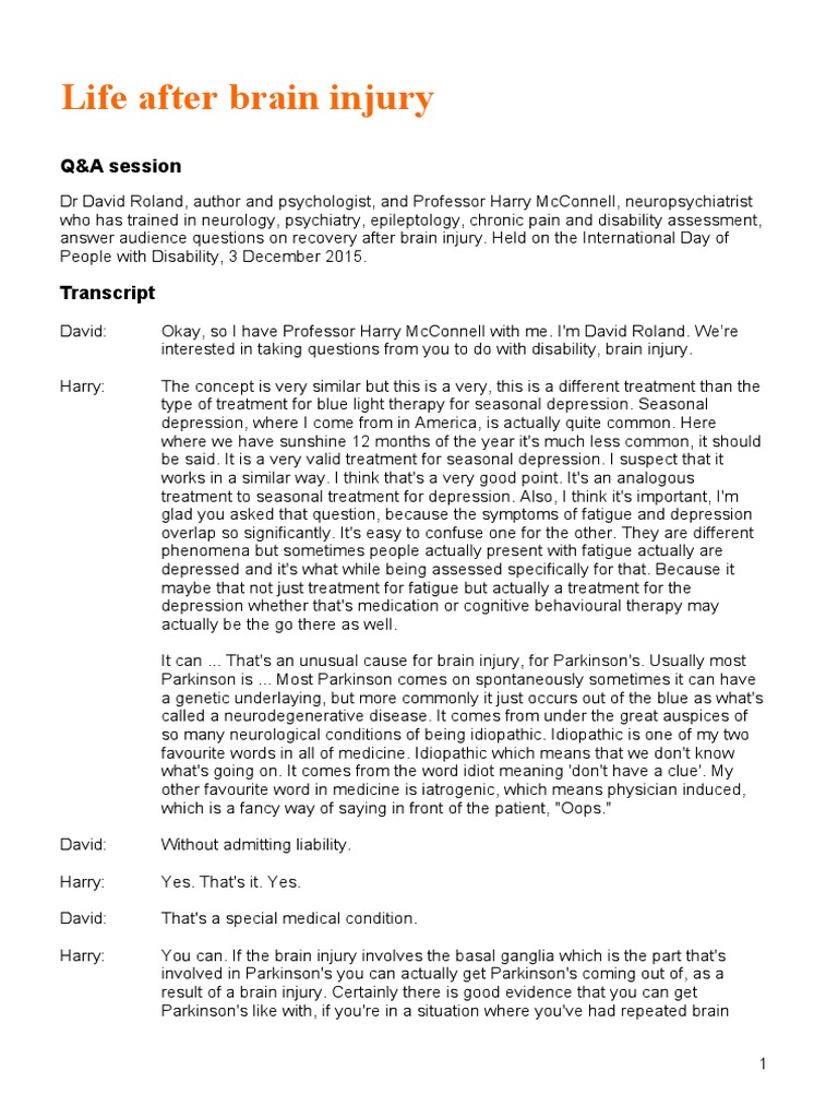 Life After Brain Injury: Q&A Session | PDF | Major Depressive Disorder ...
