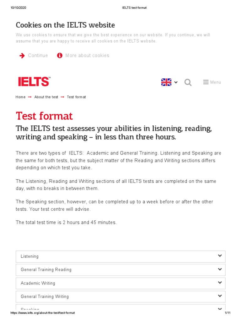 IELTS Test Format | PDF | International English Language Testing System ...