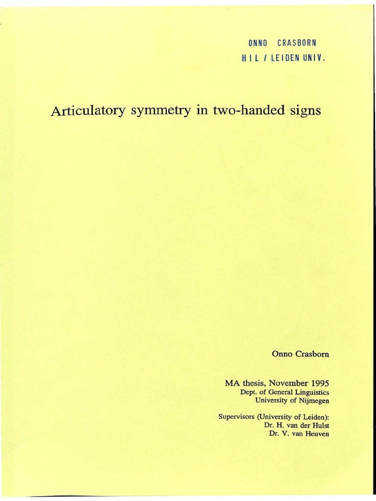 Crasborn1995 Ma Articulatory Symmetry in Two-Handed Signs S PDF | PDF ...