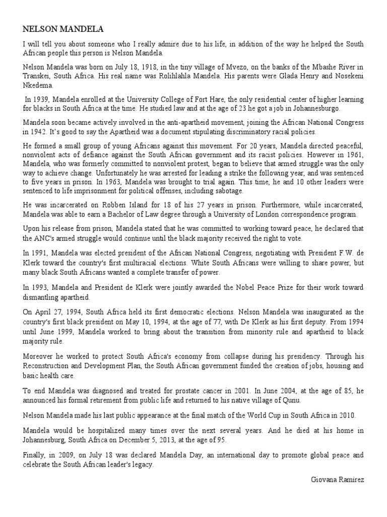 Nelson Mandela Script | PDF | Nelson Mandela | Apartheid