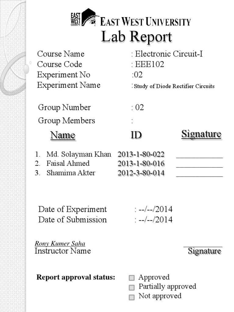 Lab Report: Name ID Signature | PDF | Rectifier | Diode