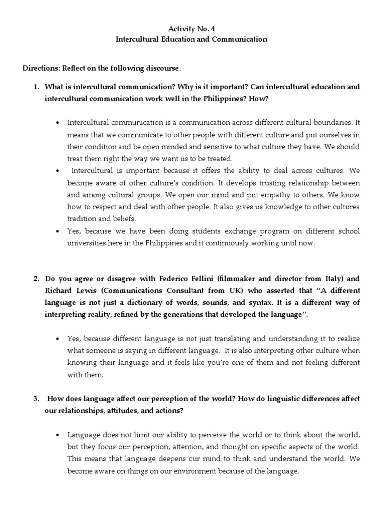 Activity No. 4 Intercultural Education. Marquez | PDF | Cross Cultural ...