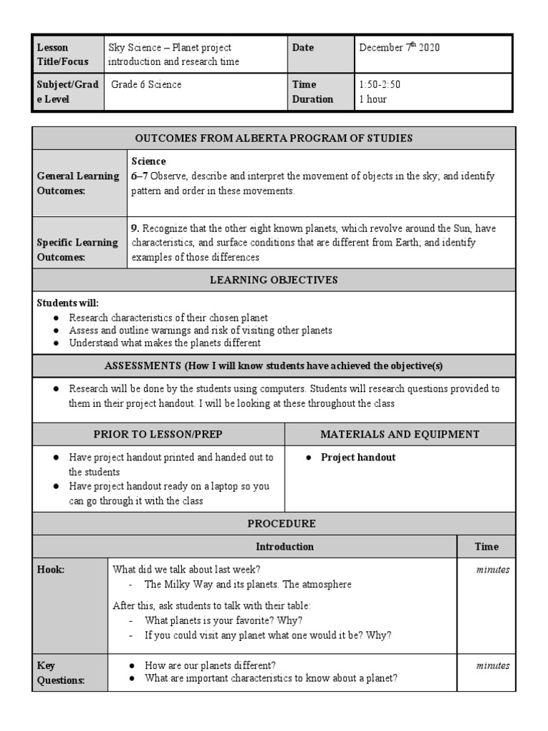 Grade 6 Planet Research Lesson | PDF | Poster | Planets
