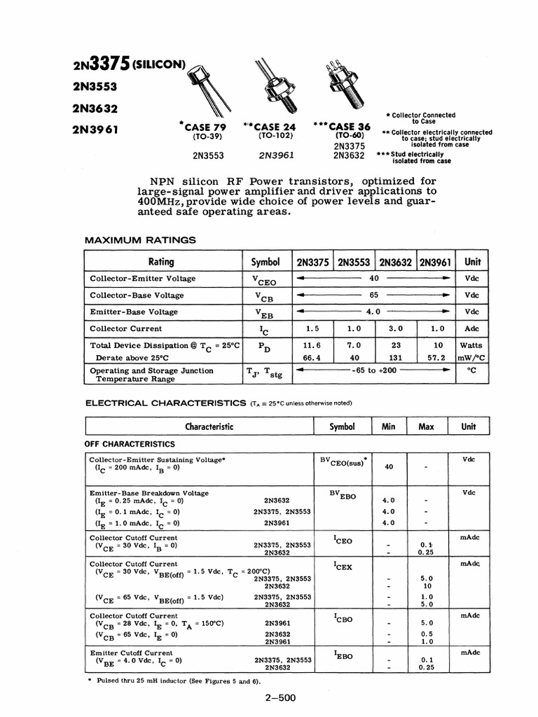 2N3375 (Sillcon) / 2N3553 2N3632 2N 3961 | PDF | Analog Circuits ...