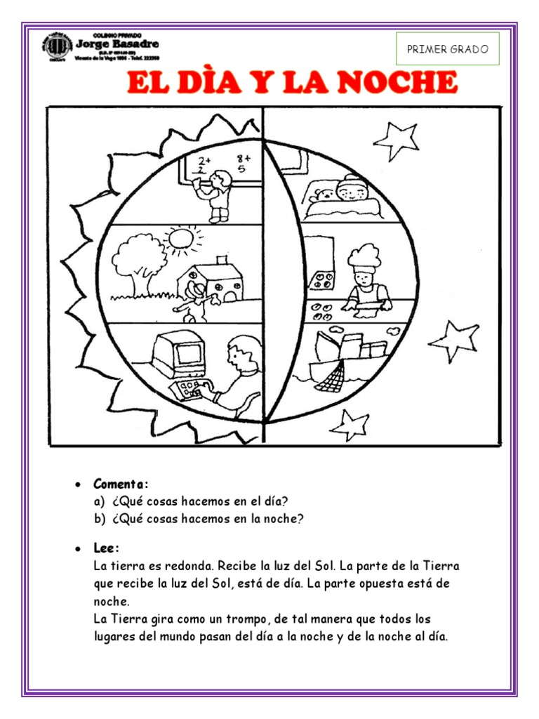 Hojas De Trabajo Sobre El Día Y La Noche Para Primer Grado La Tierra,