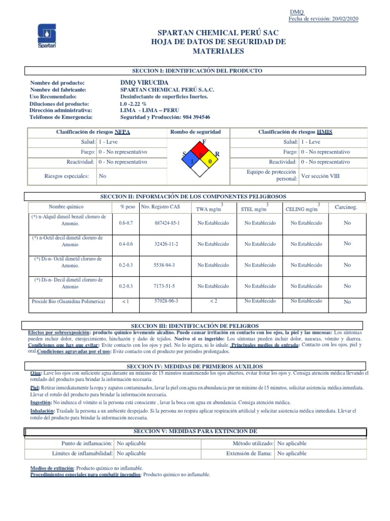 Ficha Técnica DMQ Desinfectante Virucida | PDF | Agua | Química
