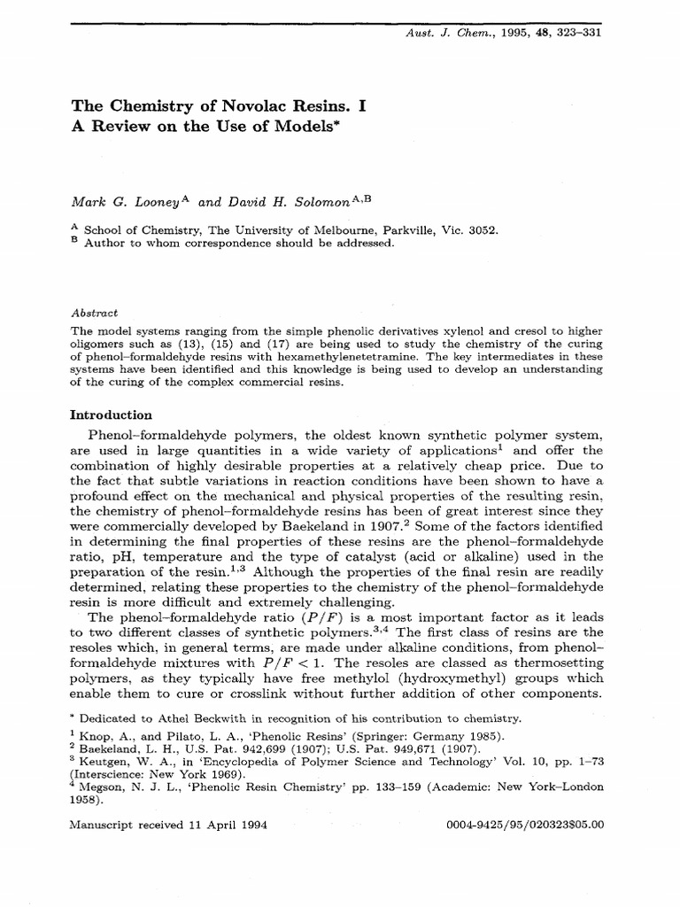 The Chemistry of Novolac Resins. I A Review On The Use of Models | PDF ...