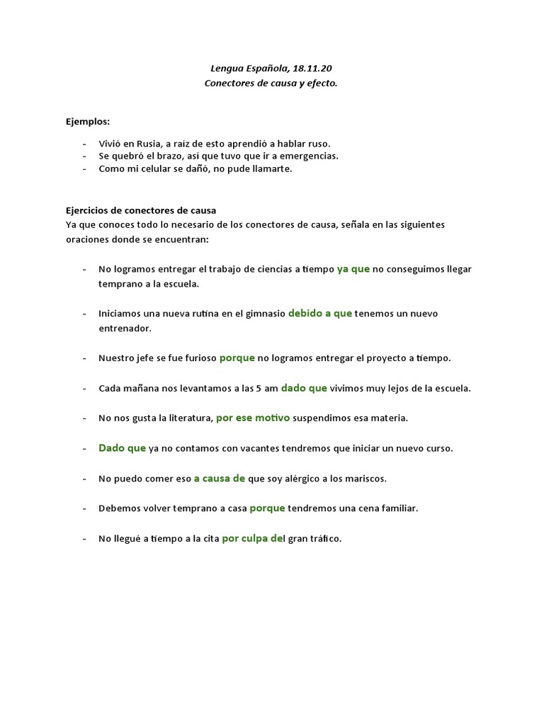 Conectores de Causa y Efecto 18.11 | PDF