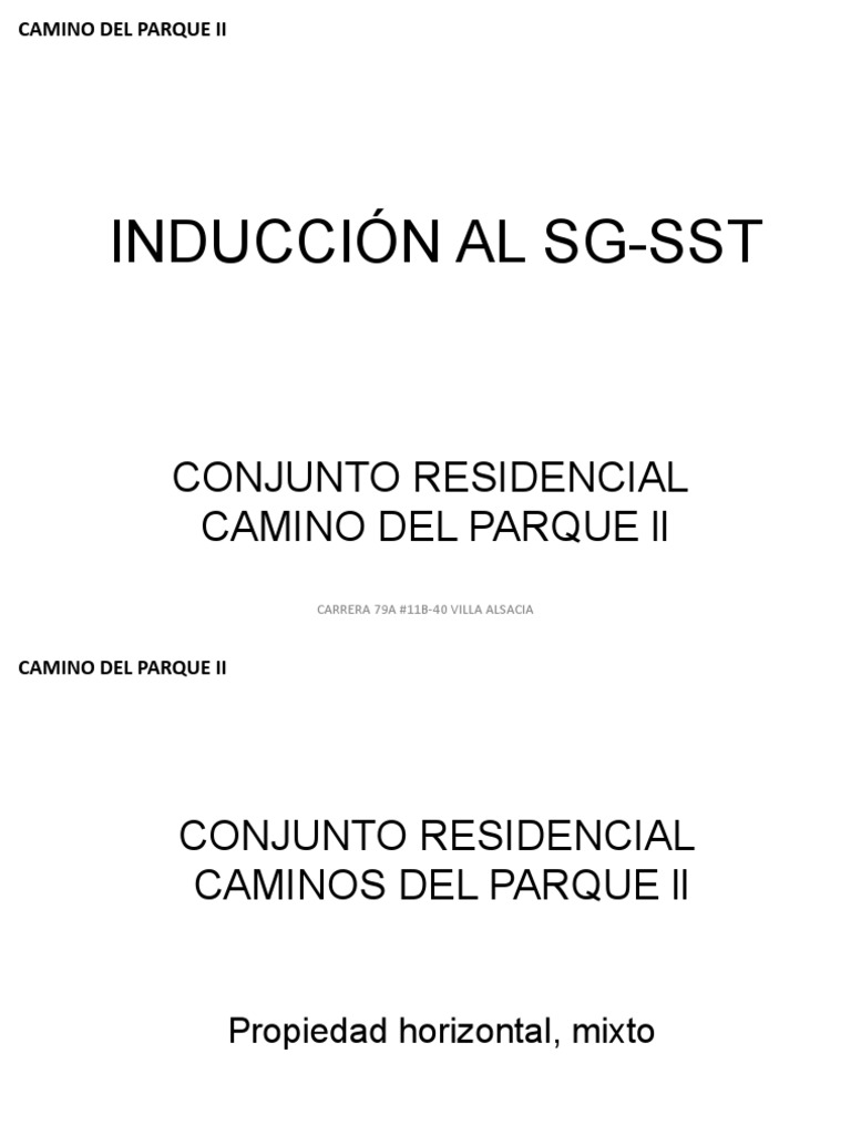 Inducción SG-SST Camino del Parque II | PDF | Business | Salud y bienestar