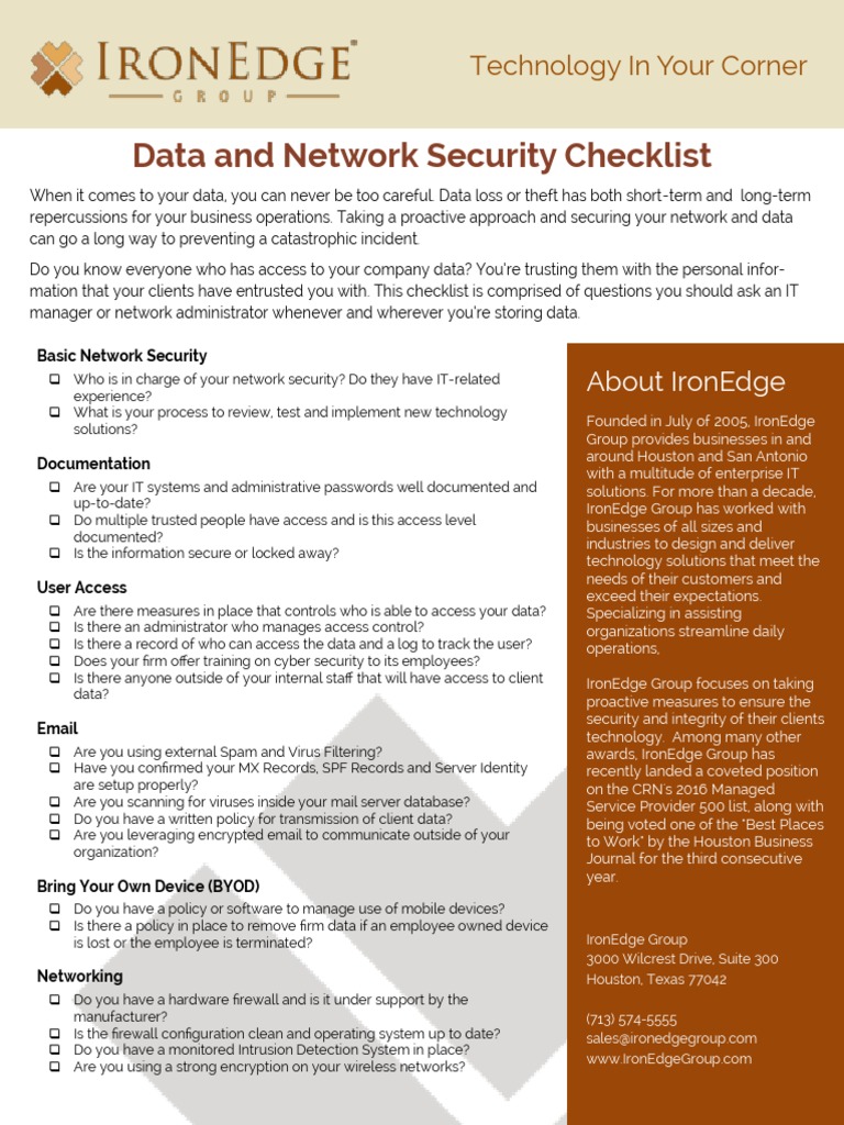 Data and Network Security Checklist: Technology in Your Corner | PDF ...