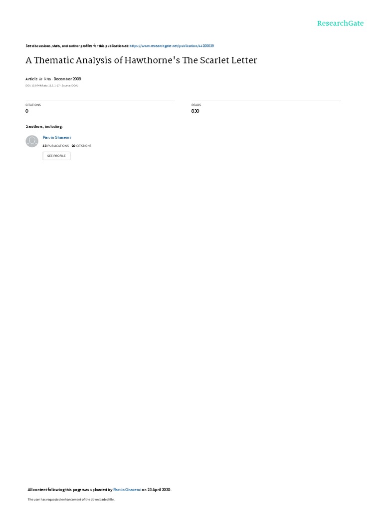 Thematic Analysis of The Scarlet Letter | PDF | The Scarlet Letter ...