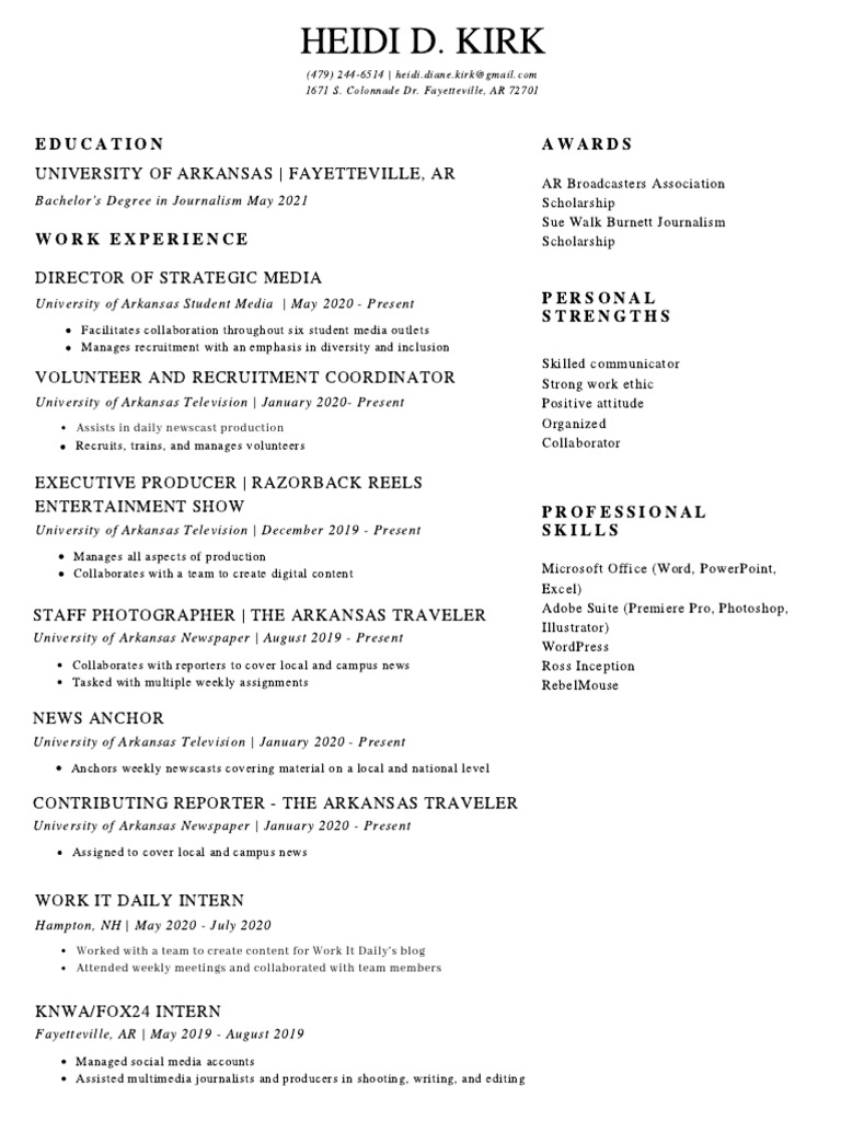 Heidi Kirk 2020-2021 Resume | PDF | Journalism | Mass Media