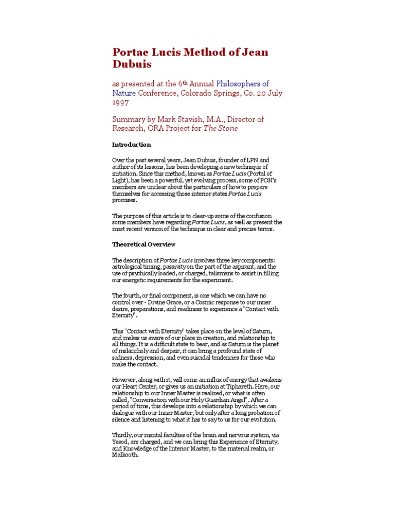 Portae Lucis Method of Jean Dubuis | PDF | Sun | Moon