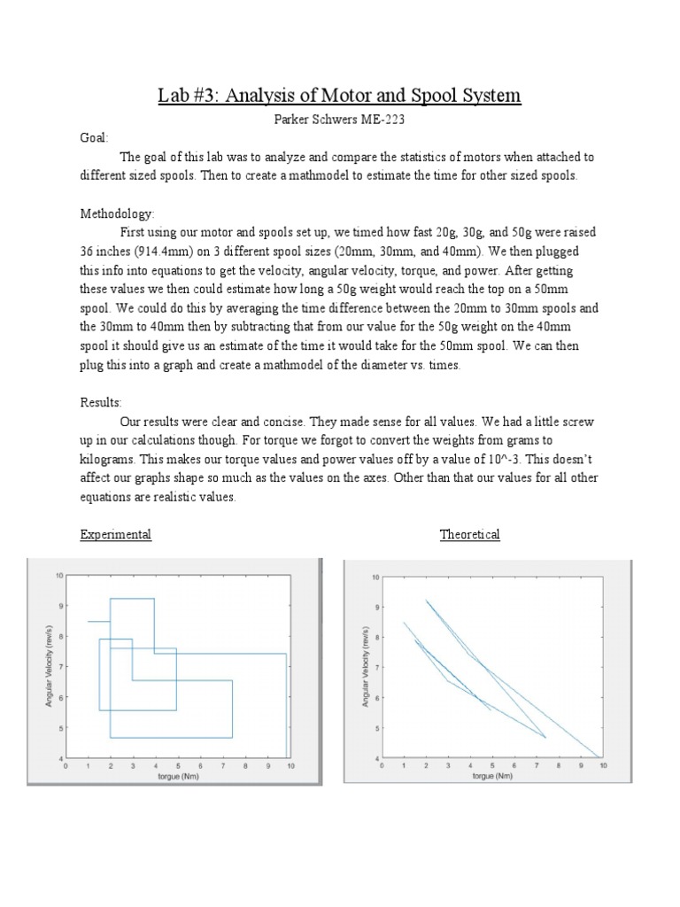 Lab 3 Analysis of Motor and Spool System | PDF | Physical Quantities ...