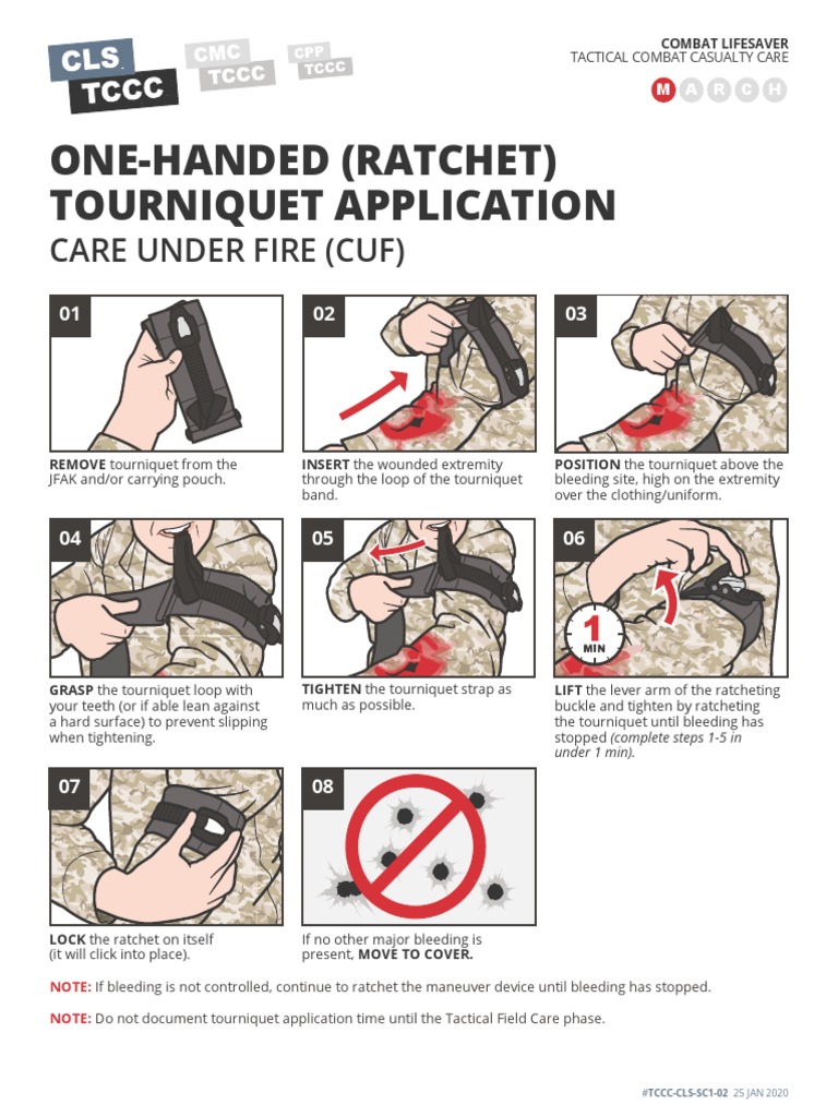 One-Handed (Ratchet) Tourniquet Application: Care Under Fire (Cuf) | PDF