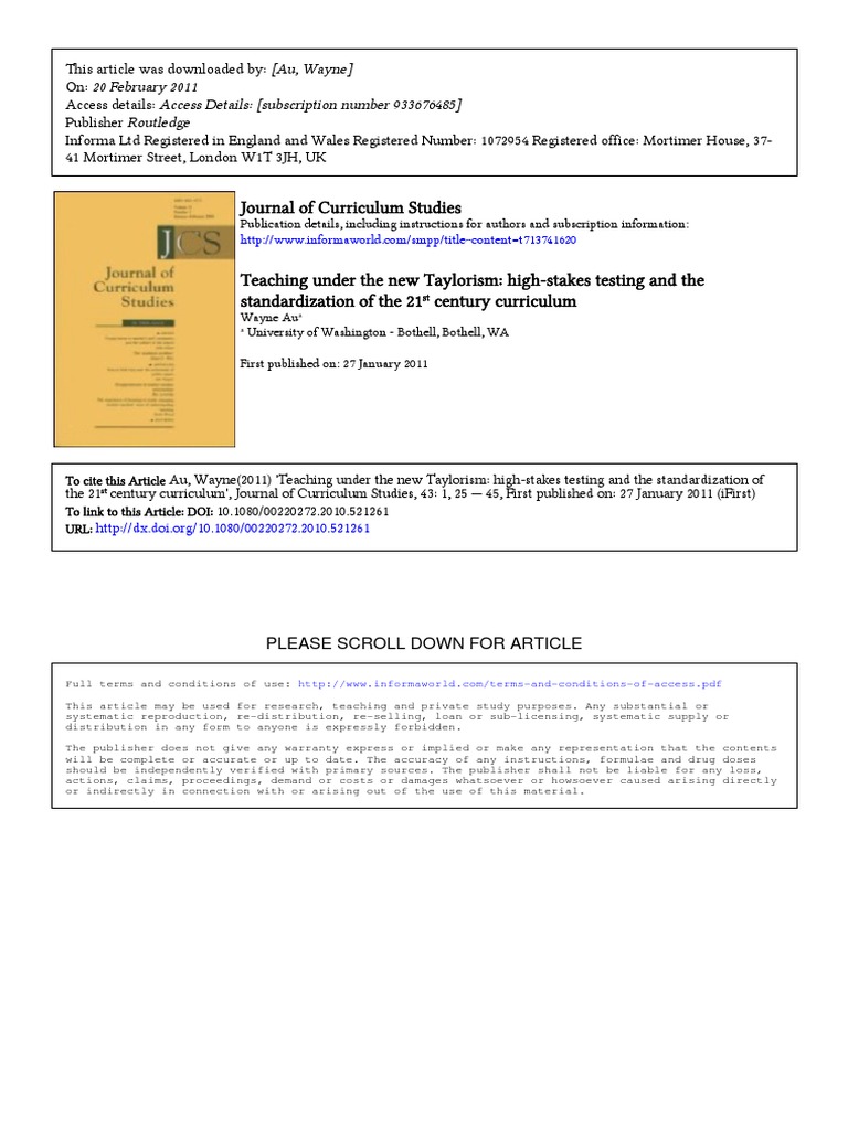 Journal of Curriculum Studies: Publication Details, Including ...