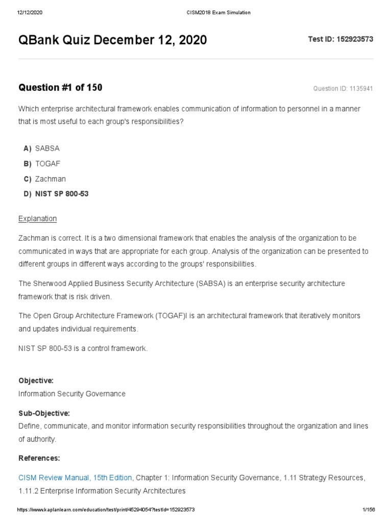2020 Full CISM Practice Exam 150 Questions | PDF | Information Security ...