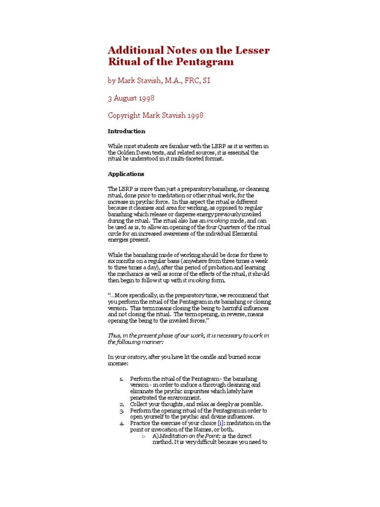 Additional Notes On The Lesser Ritual of The Pentagram | PDF | Hermetic ...