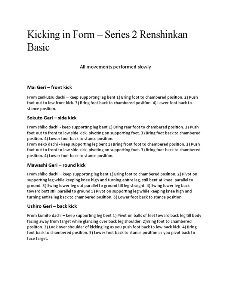 Kicking in Form - Series 2 Renshinkan Basic | PDF