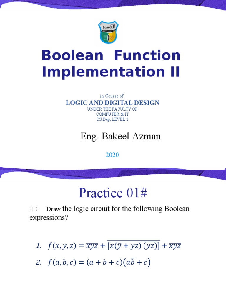 Lab 02 Boolean Function Implementation Pdf Pdf Boolean Algebra
