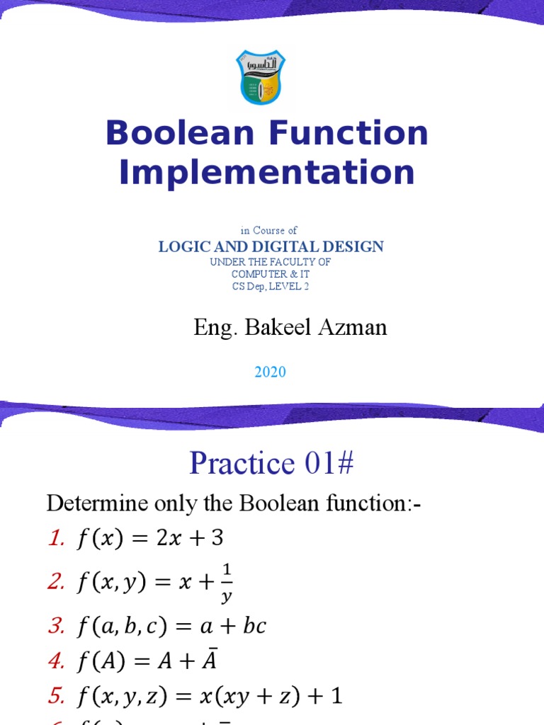 Lab 05 Boolean Function Implementation Pdf Boolean Algebra Teaching Mathematics