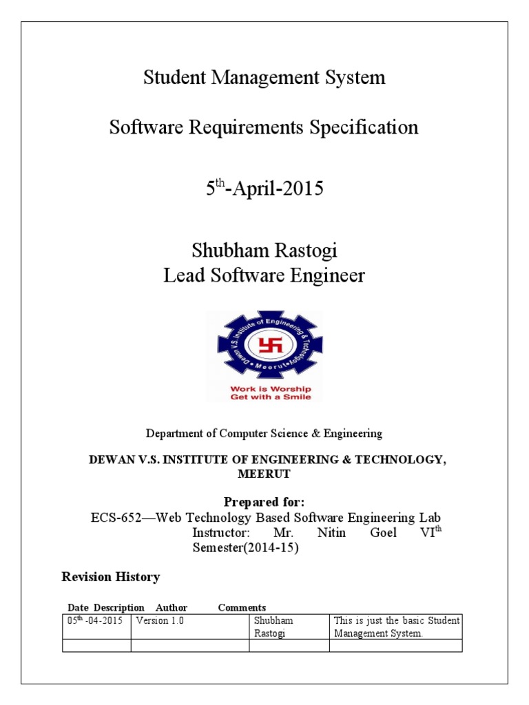 Student Management System SRS Document | PDF | Graphical User Interfaces | Databases