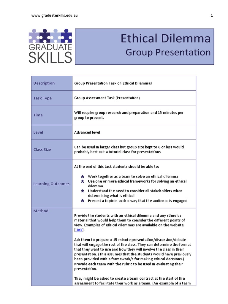 Ethical Dilemma Group Presentation Guide | PDF | Rubric (Academic ...