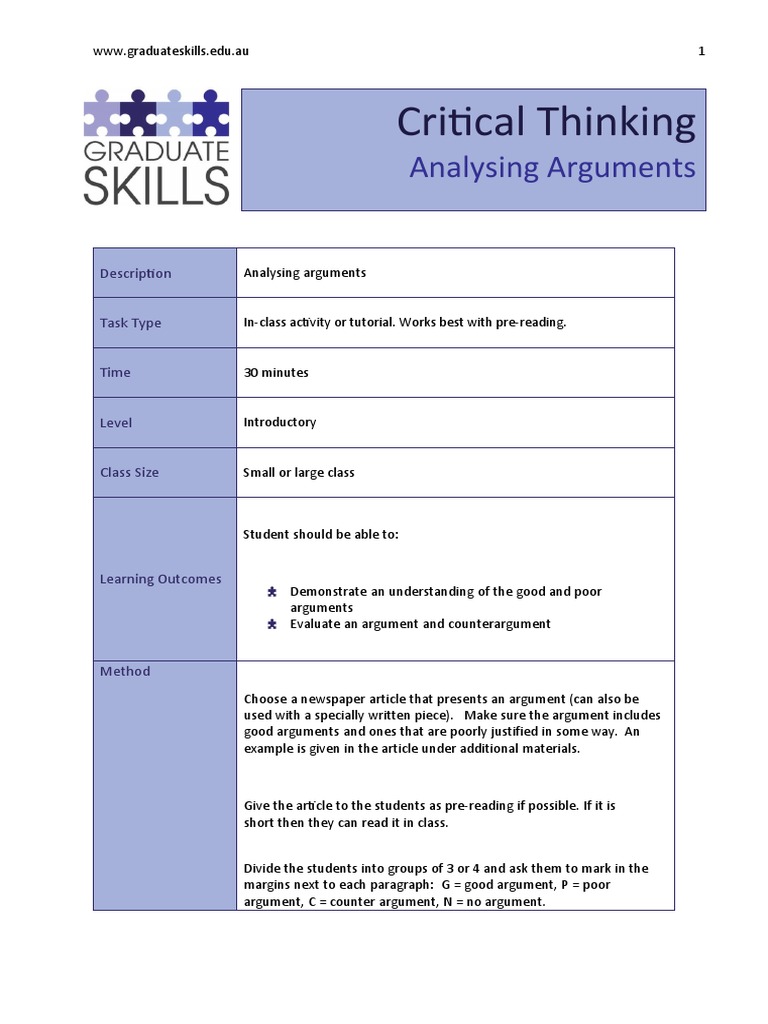 Critical Thinking: Analysing Arguments | PDF | Argument | Essays