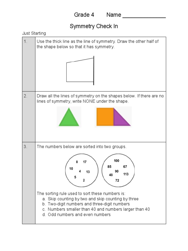 Grade 4 Name - Symmetry Check in | PDF | Teaching Mathematics