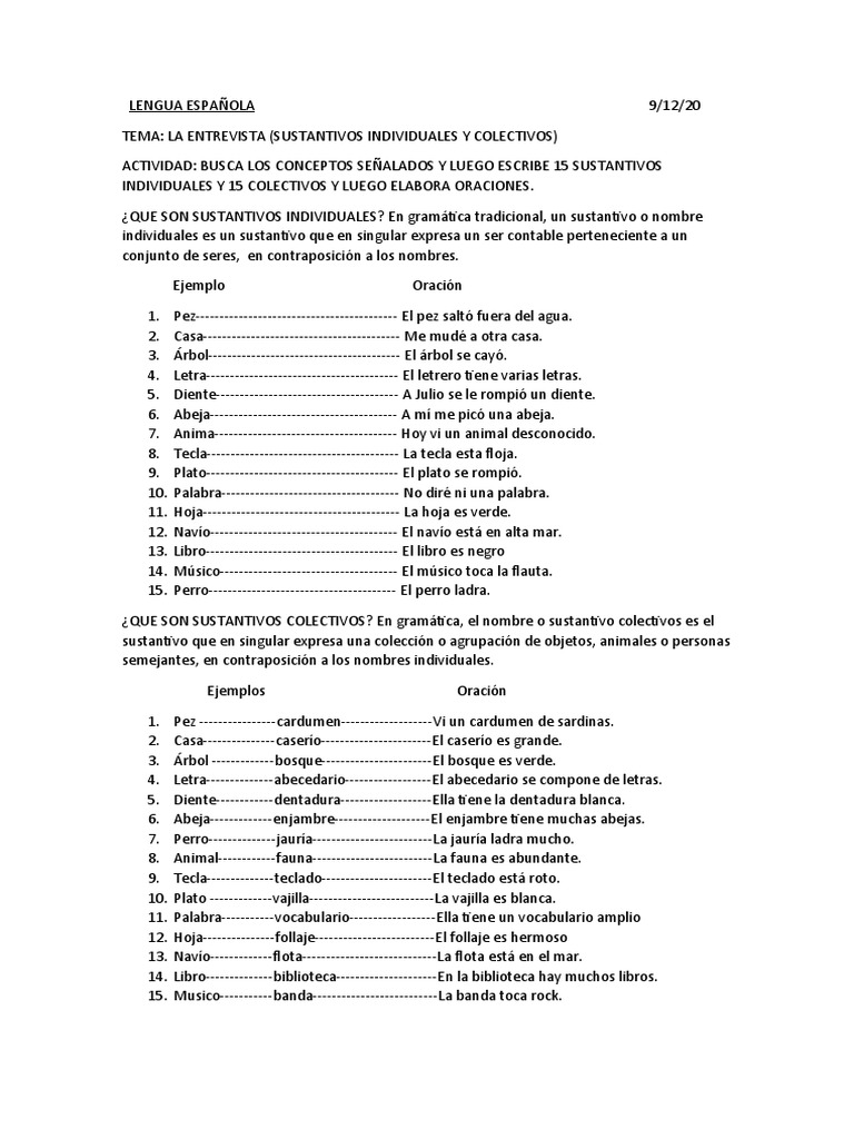 Sustantivos Colectivos, Individuales y Oraciones | PDF | Sustantivo ...
