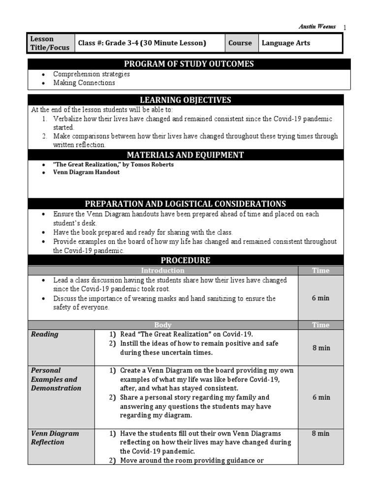 Week 2 Covid-19 La Lesson Plan | PDF | Reading Comprehension | Behavior ...