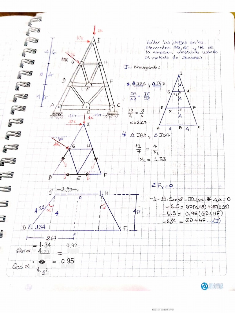 Ejercicio de Armaduras Por El Metodo de Secciones PDF | PDF