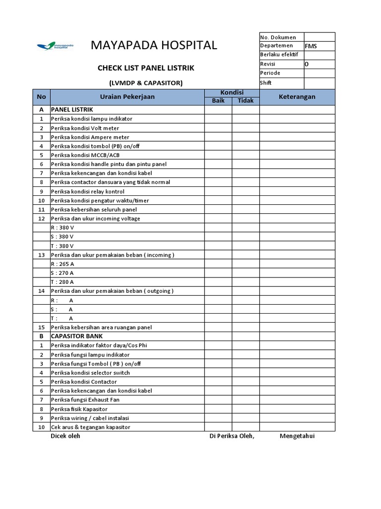 Form Pengecekan Panel LVMDV | PDF