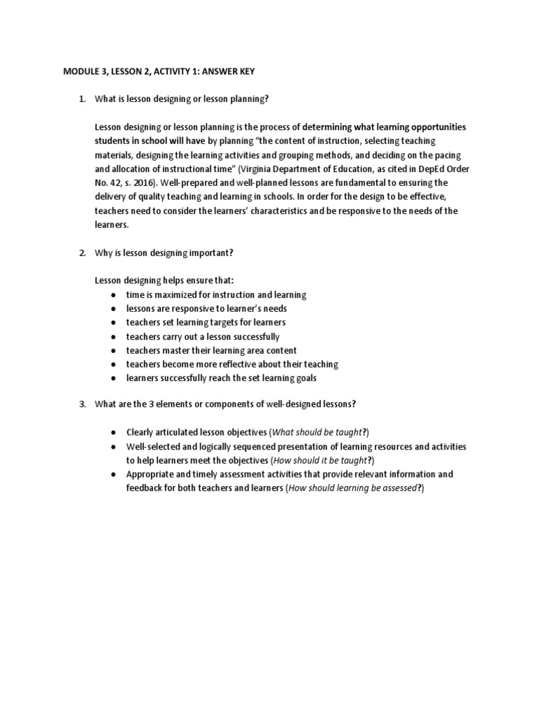 LDM2 Module 3, Lesson 2 Activity 1 - ANSWER KEY PDF | PDF