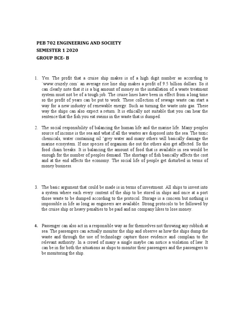 Peb 702 Engineering and Society SEMESTER 1 2020 Group Bce-B | PDF