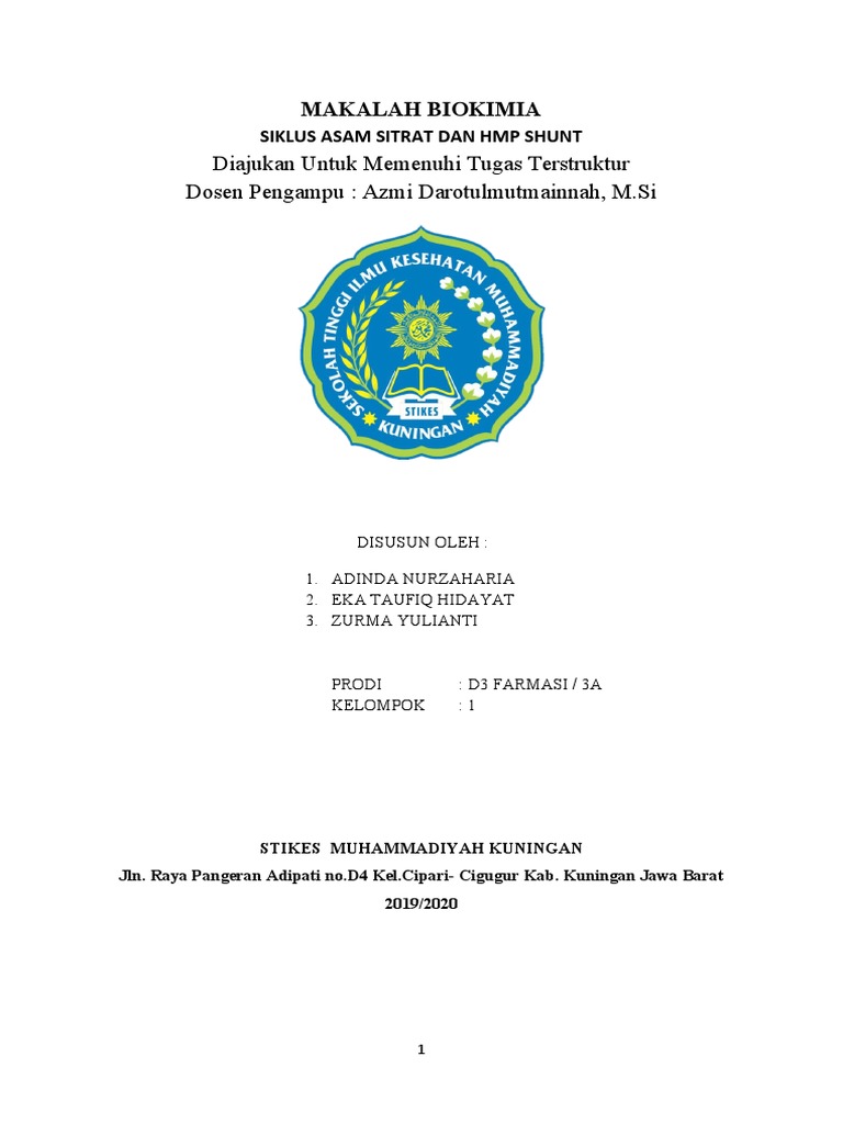 BIOKIMIA - KELOMPOK 1 - Siklus Krebs & HMP Shunt | PDF