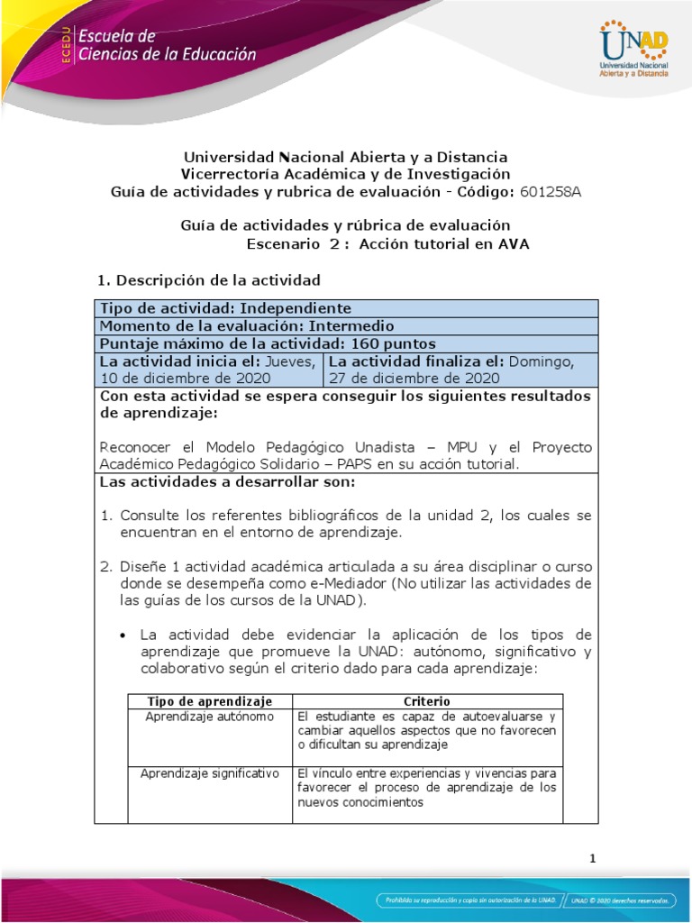 Guia de Actividades y Rúbrica de Evaluación - Escenario2 - Acción Tutorial en AVA PDF ...