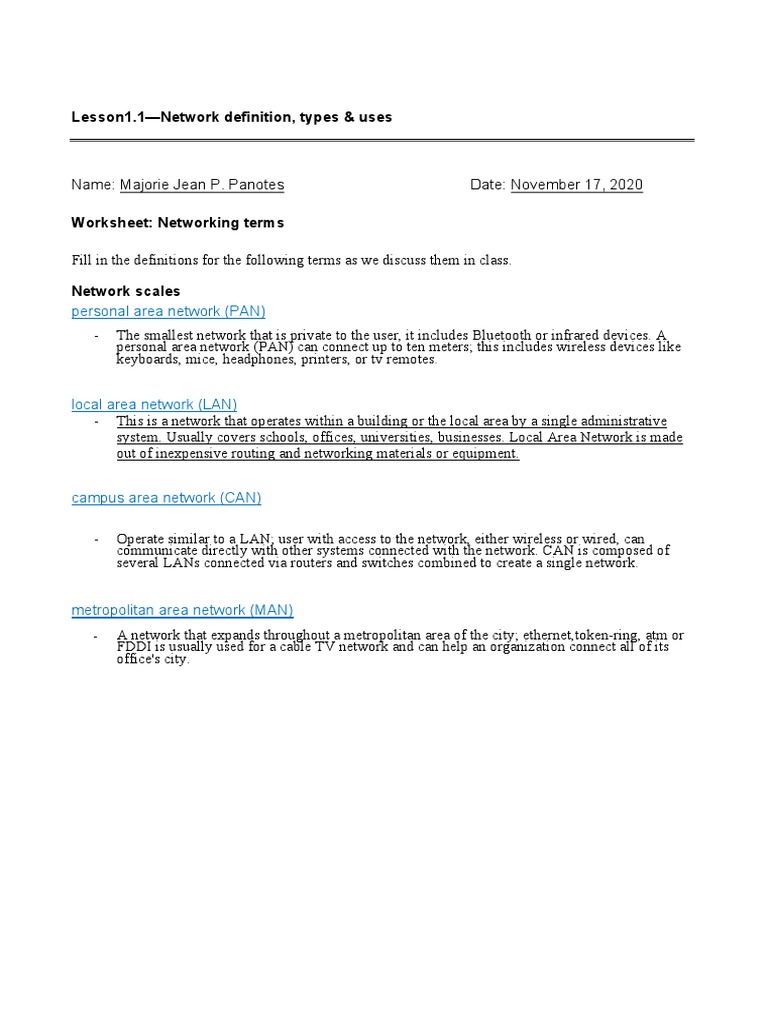 Activity #7 - Network Definition, Types & Uses | PDF | Network Topology ...
