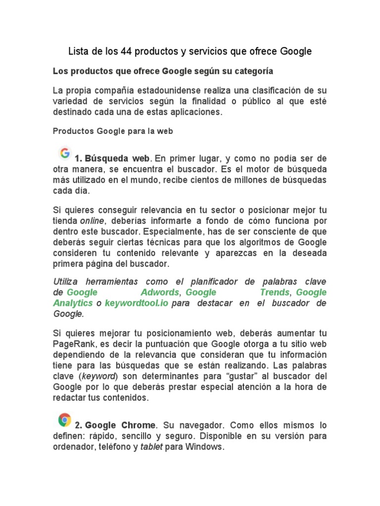 Productos y Servicios Que Ofrece Google | PDF | Google+ | Red mundial