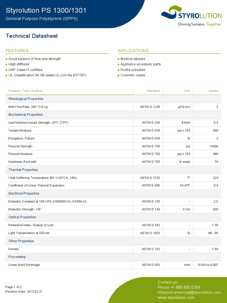 Styrolution PS 1300/1301: Technical Datasheet | PDF | Waste Management ...