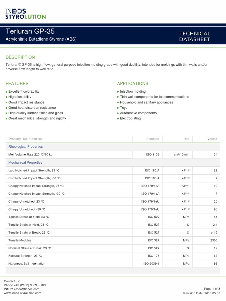 Terluran GP-35: Acrylonitrile Butadiene Styrene (ABS) | PDF | Film ...