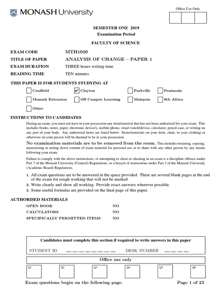 MTH1020 Analysis of Change Exam | PDF | Maxima And Minima | Function (Mathematics)