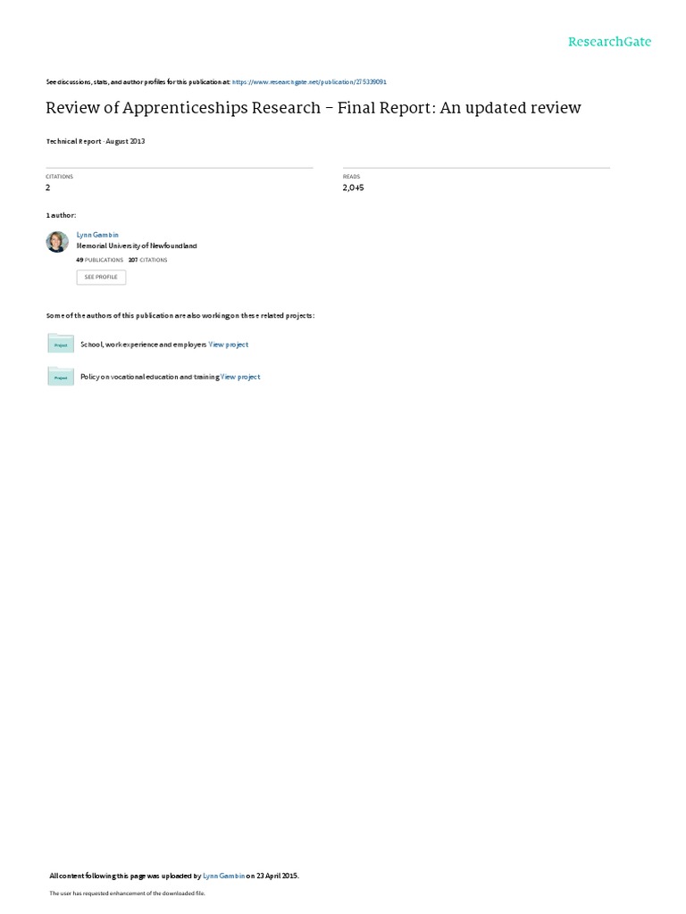 Review of Apprenticeships Research - Final Report: An Updated Review ...