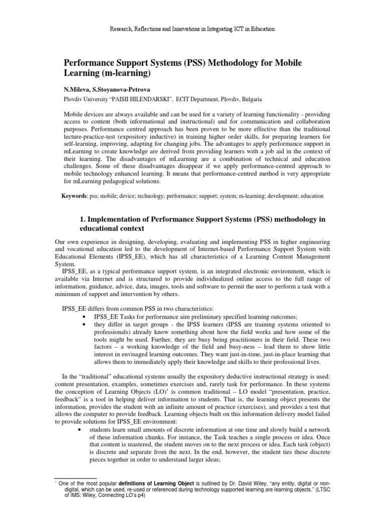 Performance Support Systems (PSS) Methodology For Mobile Learning (M ...