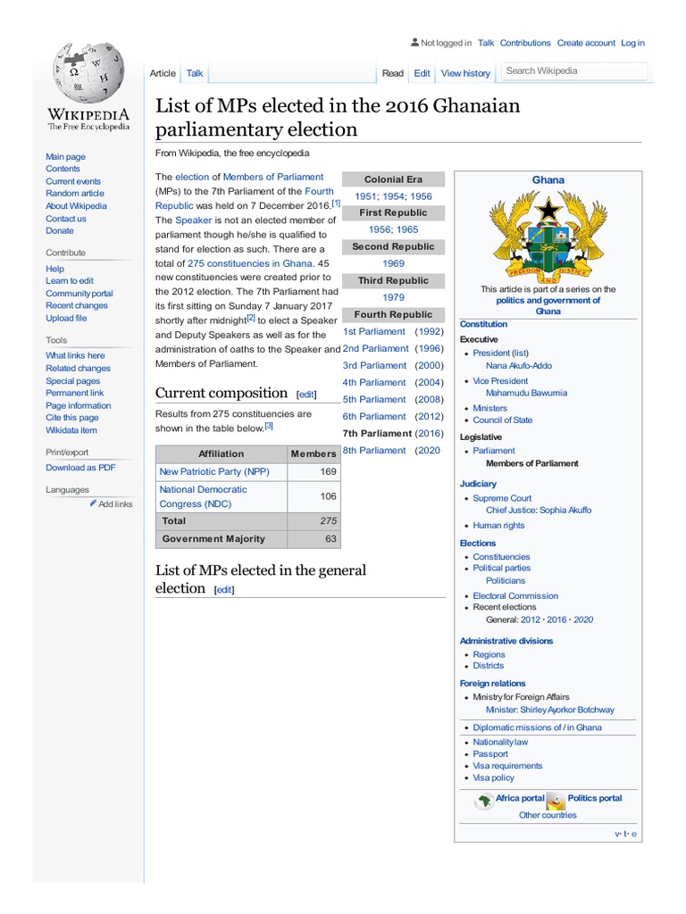 List of MPs Elected in The 2016 Ghanaian Parliamentary Election | PDF ...